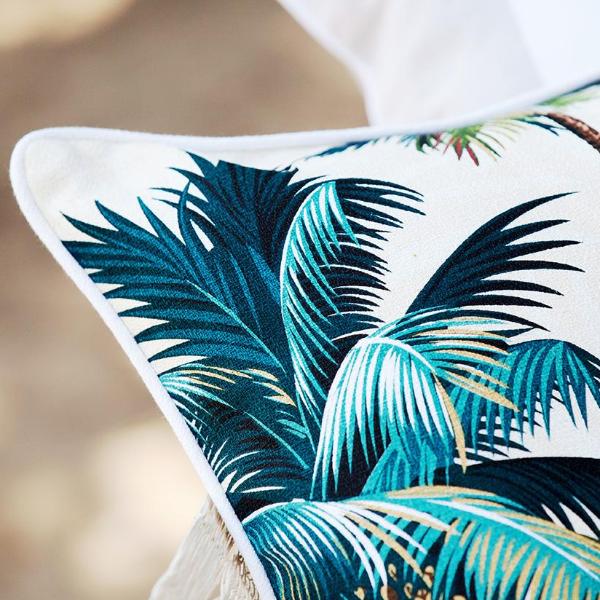 Cushion Cover w/ Piping Palm Trees White 45cm x 45cm – Escape to Paradise